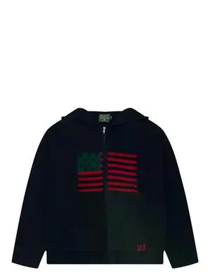 DENIM TEARS Flag Zip-up Hooded Cardigan - Blue