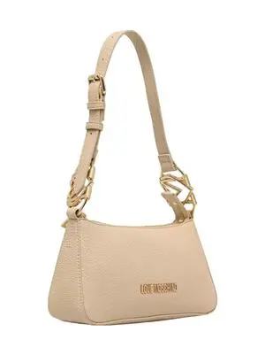 Moschino Logo-plaque Pebbled Shoulder Bag - Neutrals
