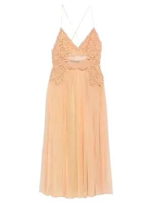 Alberta Ferretti Lace-trimmed Pleated Midi Dress - Neutrals