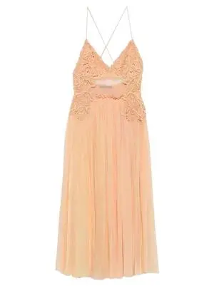 Alberta Ferretti Lace-trimmed Pleated Midi Dress - Neutrals
