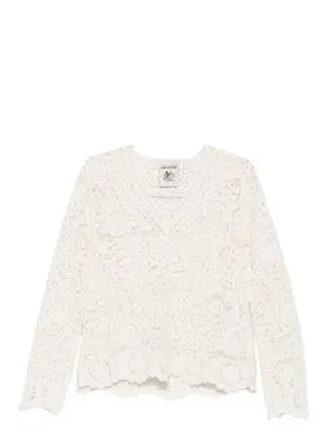 SEMICOUTURE Calanthe V-necked Lace Sweater - White