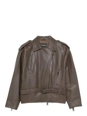 Emporio Armani Leather Biker Jacket - Brown