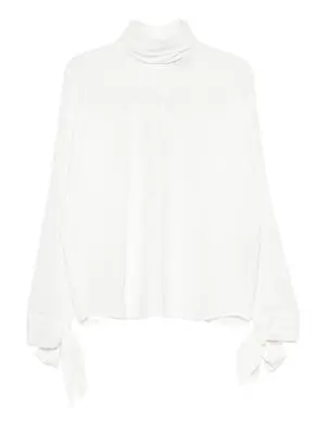 Emporio Armani High Neck Tie Detailed Blouse - White
