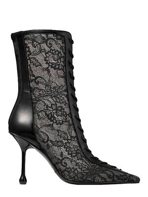 JIMMY CHOO Scarlett 95 Lace And Leather Ankle Boots - Black/black