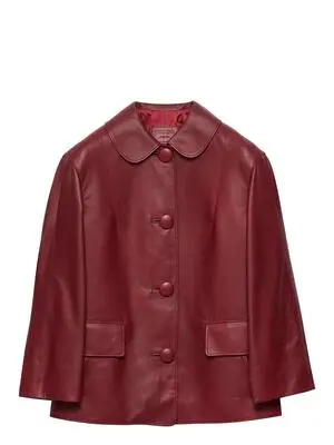 Prada Nappa Leather Jacket With Classic Collar - Cherry
