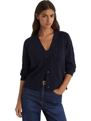 REISS Wool-cashmere Cable-knit Cardigan - Navy