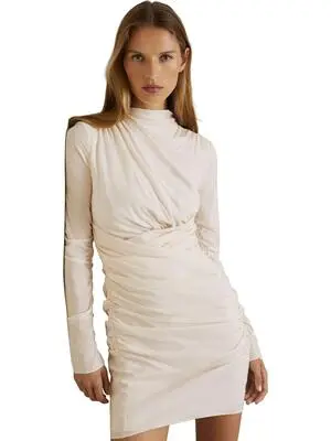 REISS Kitty Ruched High Neck Mini Dress - Light Pink