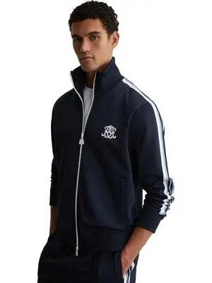 REISS Monogram Relaxed Dual-zip Track Jacket - Navy
