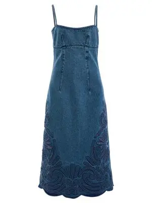 Ulla Johnson The Jane Eyelet Denim Midi Dress - Blue