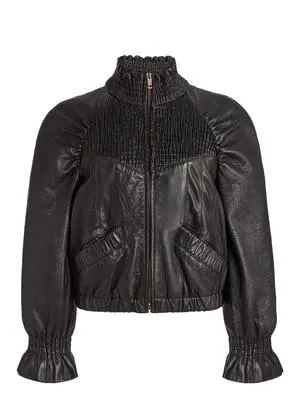 Chloé Shirred Leather Jacket - Black
