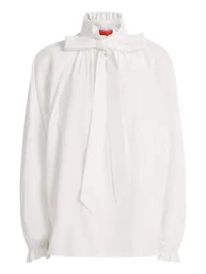 La DoubleJ High Neck Cotton Blouse With Detachable Neck Tie - White