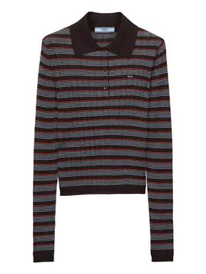 Prada Cashmere-silk Striped Polo Shirt Brown