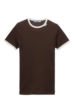 Prada Contrast-trim Ribbed T-shirt Brown