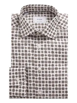 Eton Signature Twill Geometric Shirt - Brown
