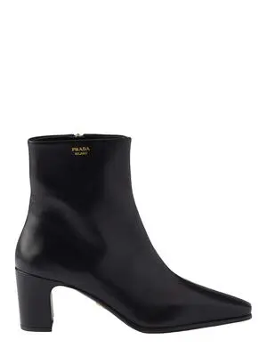 Prada Leather Heeled Ankle Boots - Black