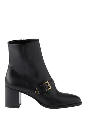 Prada Leather Buckle Ankle Boots - Black
