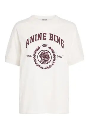 ANINE BING Cotton Collegiate Logo T-shirt - Beige