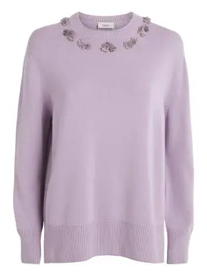 Agnona Cashmere Embellished Crew Neck Sweater - Purple