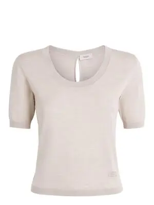 Agnona Wool-silk-cashmere Scoop Neck Fine Knit Sweater - Beige