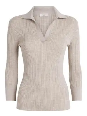 Agnona Cashmere-wool-silk Open-collar Polo Sweater - Beige