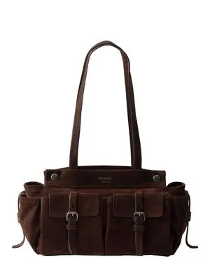 Prada Medium Suede Route Tote Bag - Brown