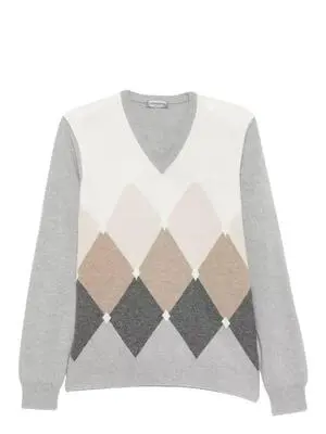 VENGERA Argyle V-neck Sweater - Grey