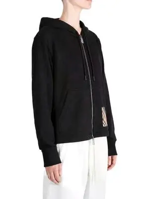 Burberry Check-label Cotton Zip Hoodie - Black