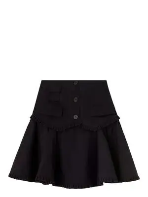 GANNI Stretch Cotton Skirt With Ruffle Trim - Black