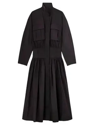 GANNI Cotton High Neck Zip Front Dress - Black