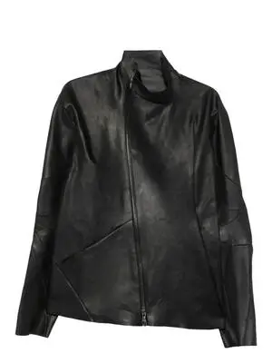 LEON EMANUEL BLANCK Asymmetric Zip Leather Jacket - Black