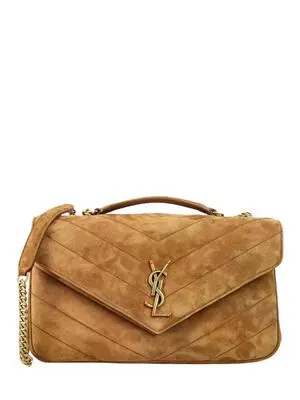 Saint Laurent Loulou Medium In Matelassé Suede Brown