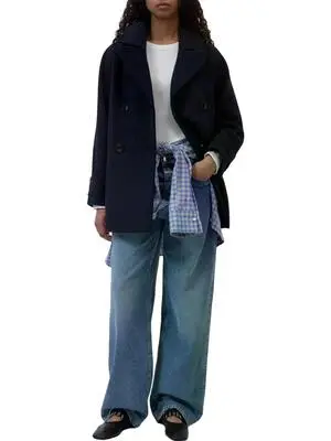 Closed Double-breasted Caban Jacket - Blue