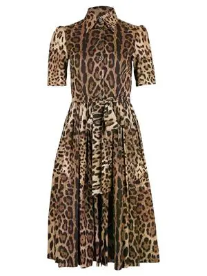 Dolce & Gabbana Leopard Print Poplin Shirt Dress - Brown
