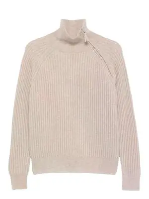 ALLUDE Ribbed Zip-neck Sweater - Neutrals
