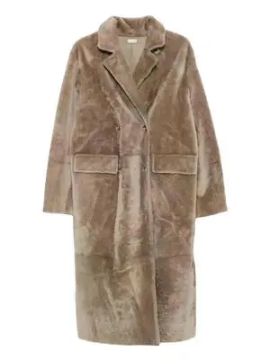 UTZON Double-breasted Shearling Coat - Neutrals