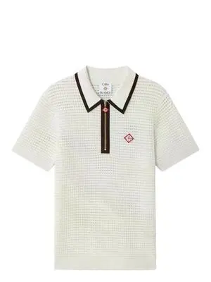 Casablanca Waffle-stitch Wool Polo Shirt - Neutrals