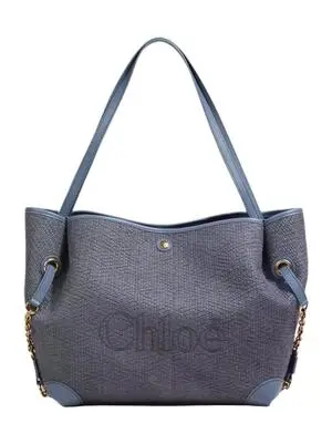 Chloé Clover Double Carry Bag In Raffia-effect Fibers - Blue