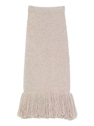 ELY ELY Knitted Midi Skirt With Fringe Trim - Neutrals