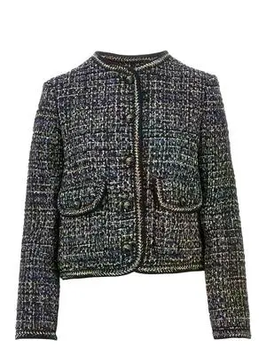 Etro Tweed-effect Braided Trim Jacket - Blue