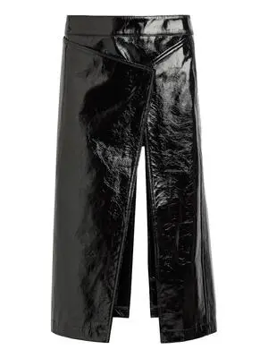 ARMARIUM Ember Glossed Leather Midi Wrap Skirt - Black