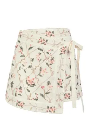 Agua Bendita Luna Floral-print Linen Mini Wrap Skirt - Multicoloured