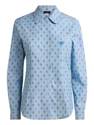 Etro Fitted Cotton Shirt With Print And Classic Collar - Multi