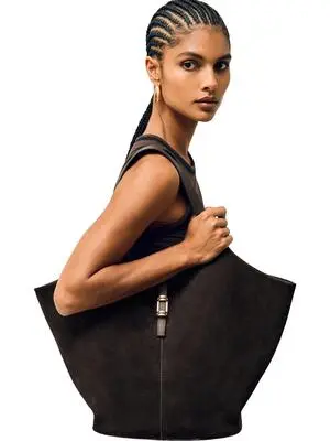 REISS Lyra Tote Bag Suede Plain - Brown