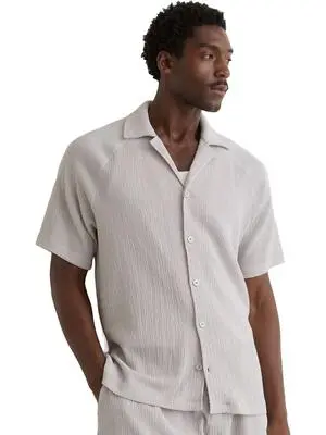 REISS Textured Raglan Cuban-collar Shirt - Silver