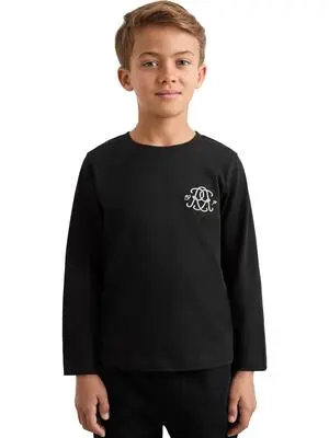 REISS 3-9 Yrs Monogram Cotton Long-sleeve T-shirt - Black