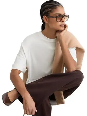REISS Cotton Ribbed-neck Oversized T-shirt - White