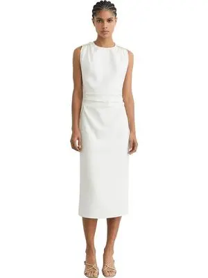 REISS Bronte Jersey Fitted Sleeveless Midi Dress - Cream