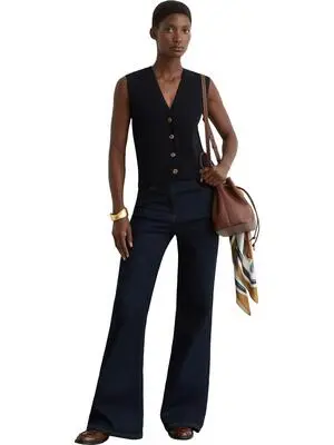REISS Textured Knit Button-through Waistcoat - Navy