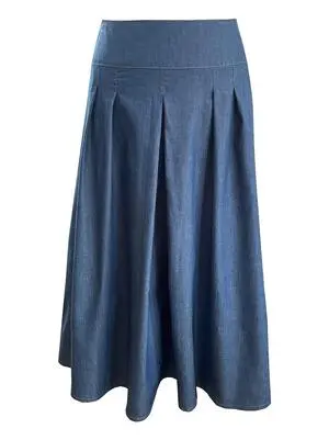 THE WELL WORN The Dune Skirt Chambray Midi Skirt - Blue