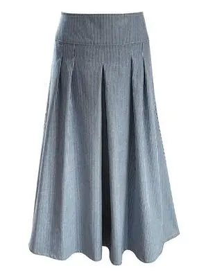 THE WELL WORN Chambray Ticking Stripe Midi Skirt - Blue